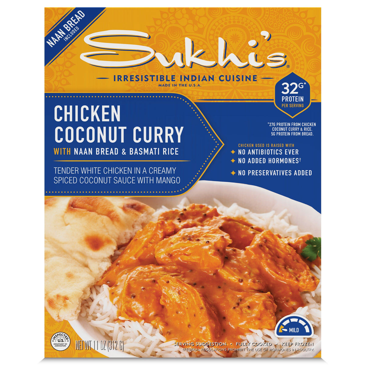 Sukhi's Indian Food | Chicken Coconut Curry Frozen Meal with Naan 11oz ...