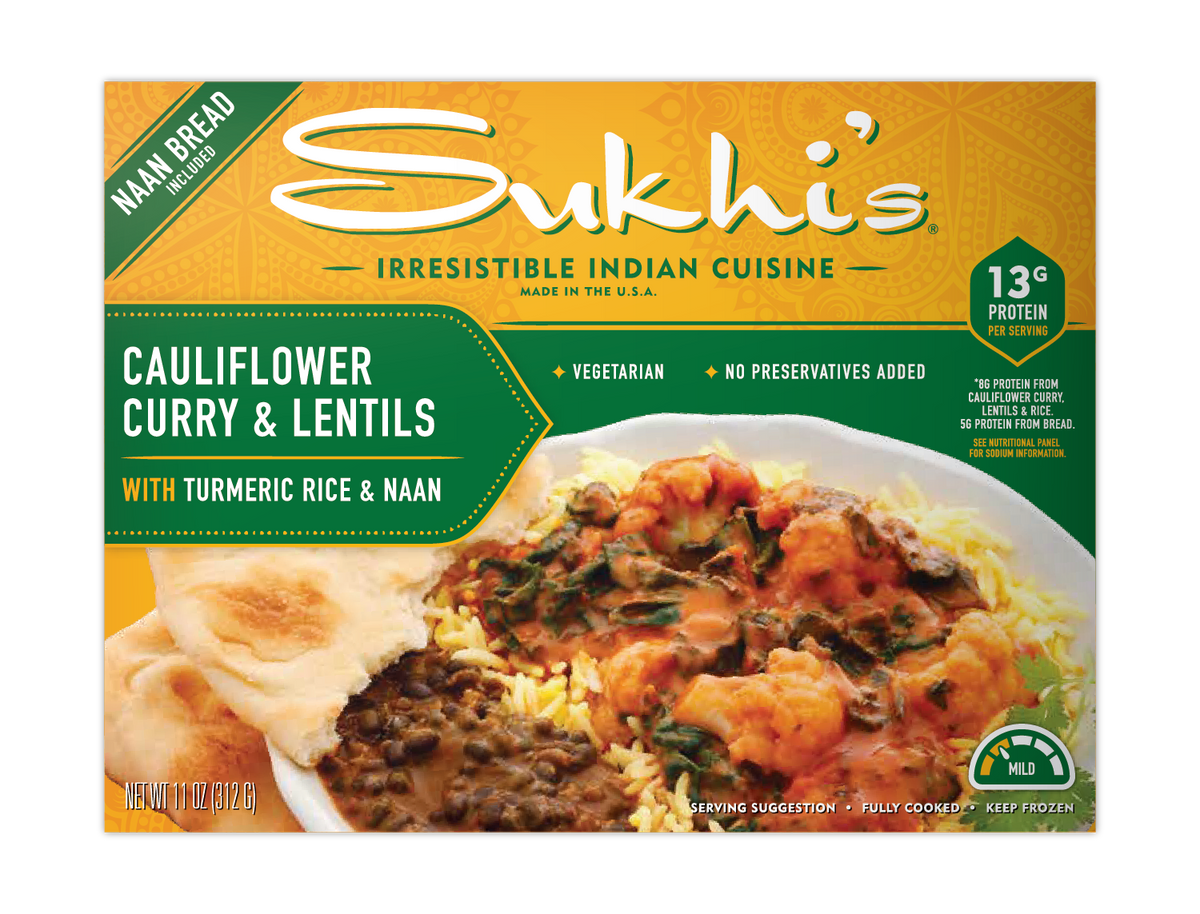 Sukhi's Indian Food | Cauliflower Curry & Lentil Frozen Meal Naan 11oz ...