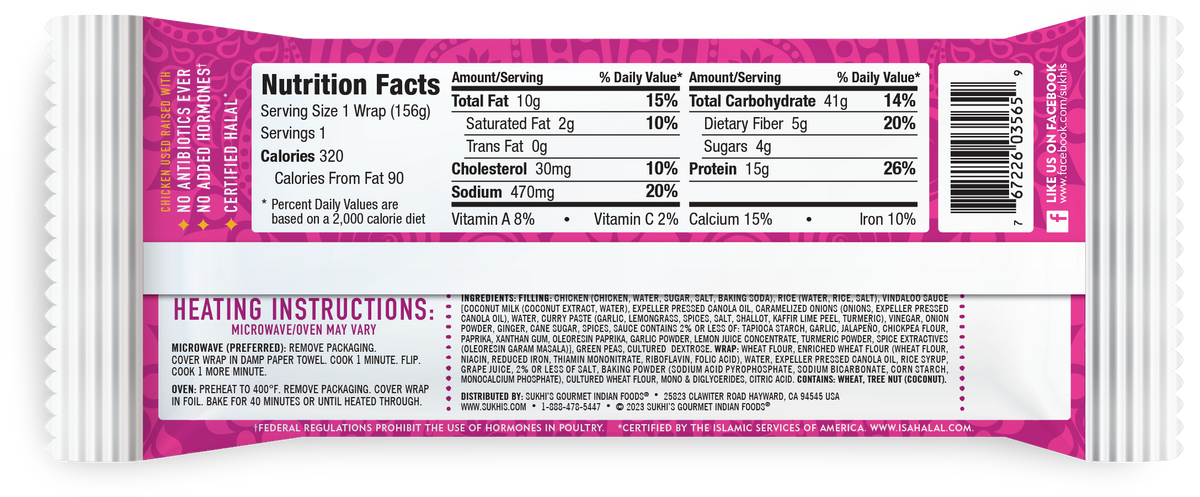 Sukhi's Indian Food | Chicken Vindaloo Street Wrap® Entree – Sukhi's ...